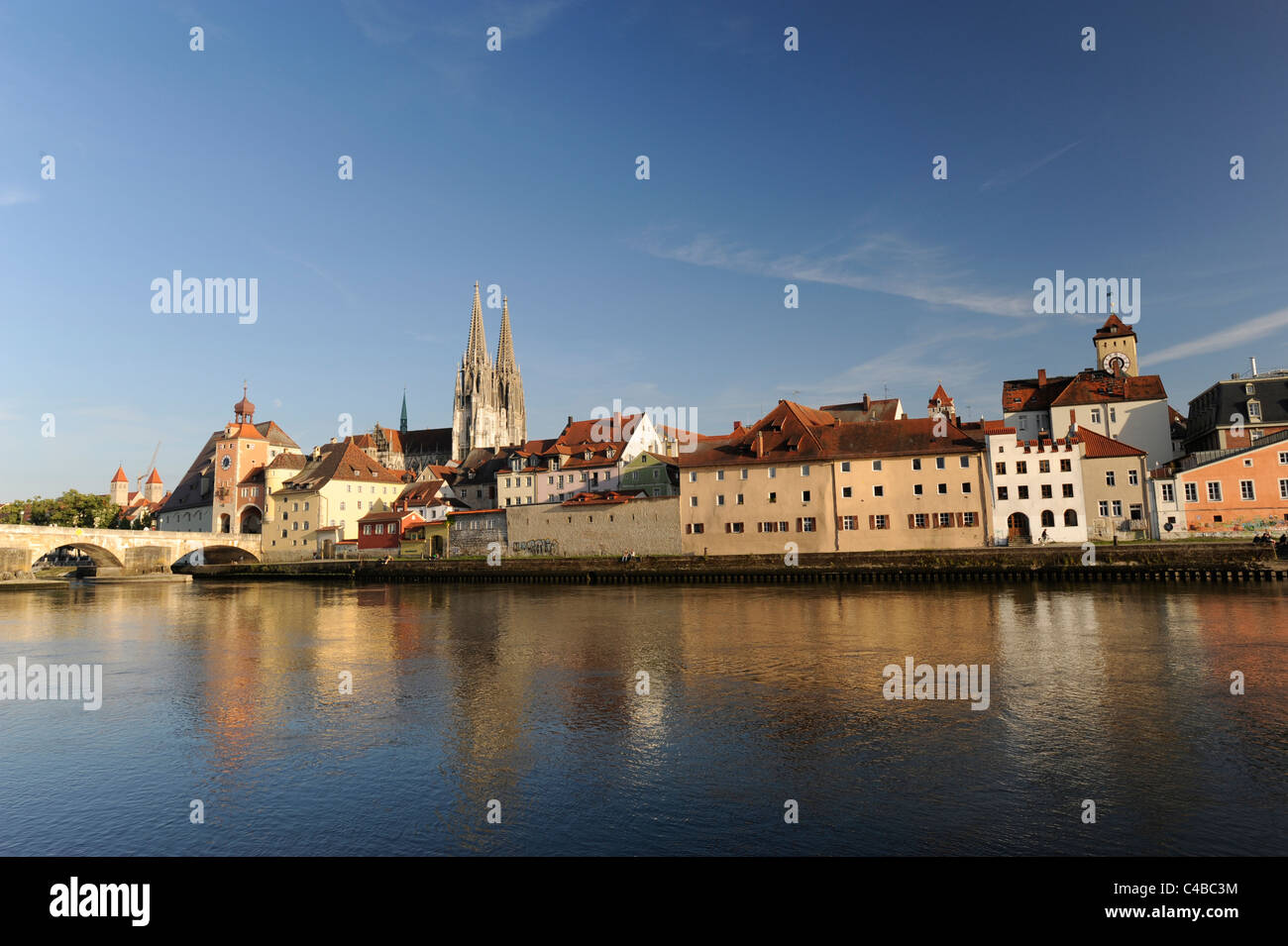 historical old UNESCO town Regensburg in Germany with landmarks stone ...