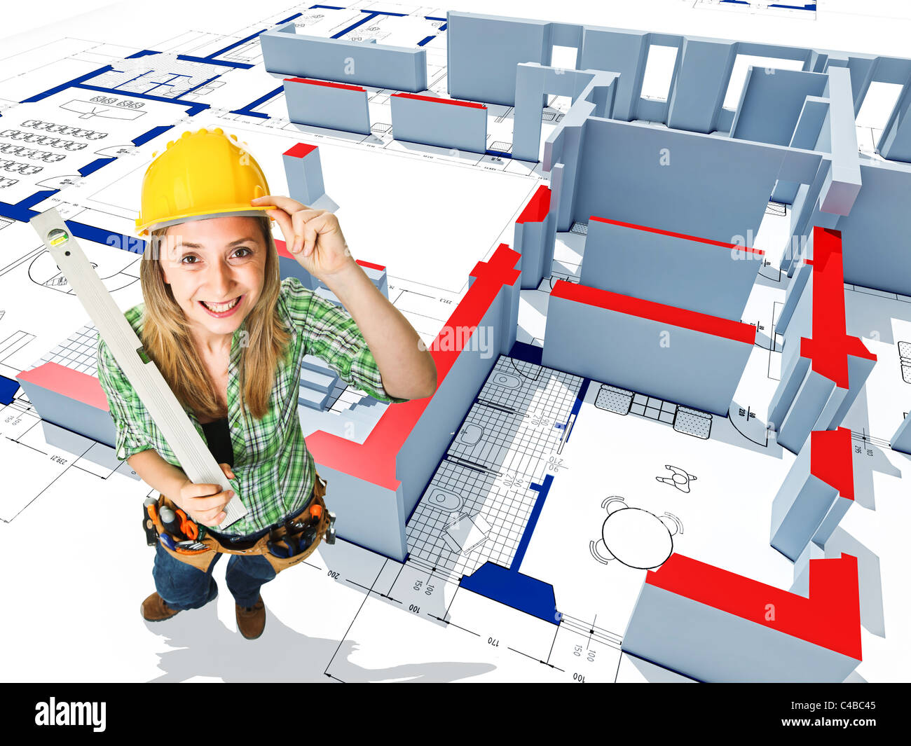 woman on classic blueprint model Stock Photo - Alamy