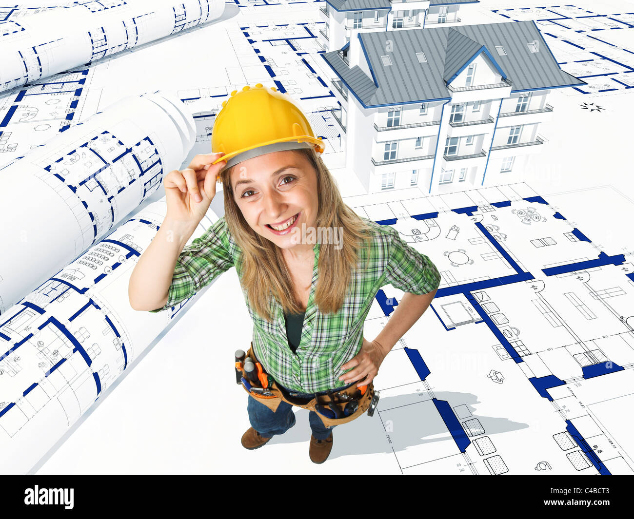 smiling woman on 3d model Stock Photo - Alamy