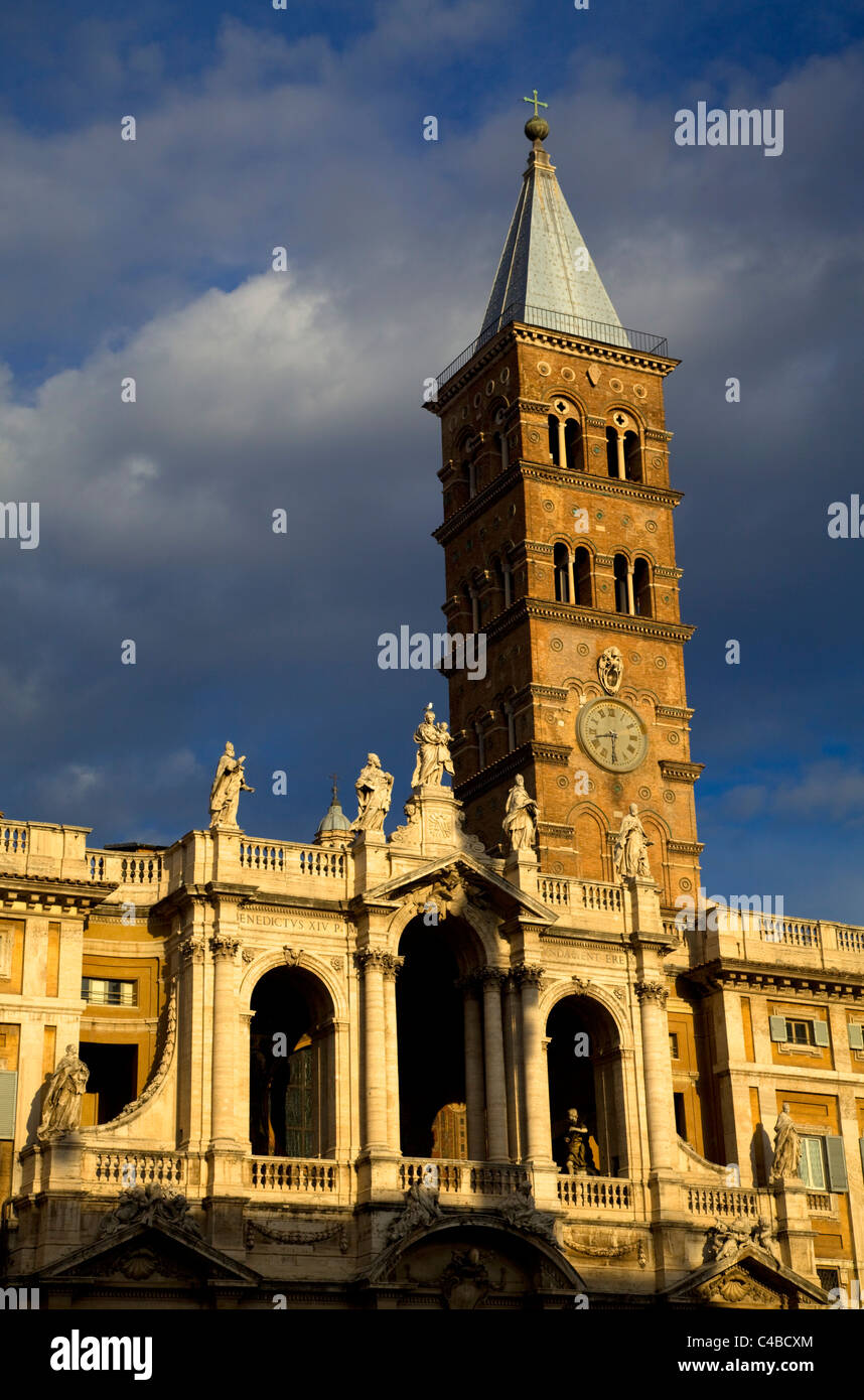 Rome, Italy; The campanile and detail from the facade of Church of ...