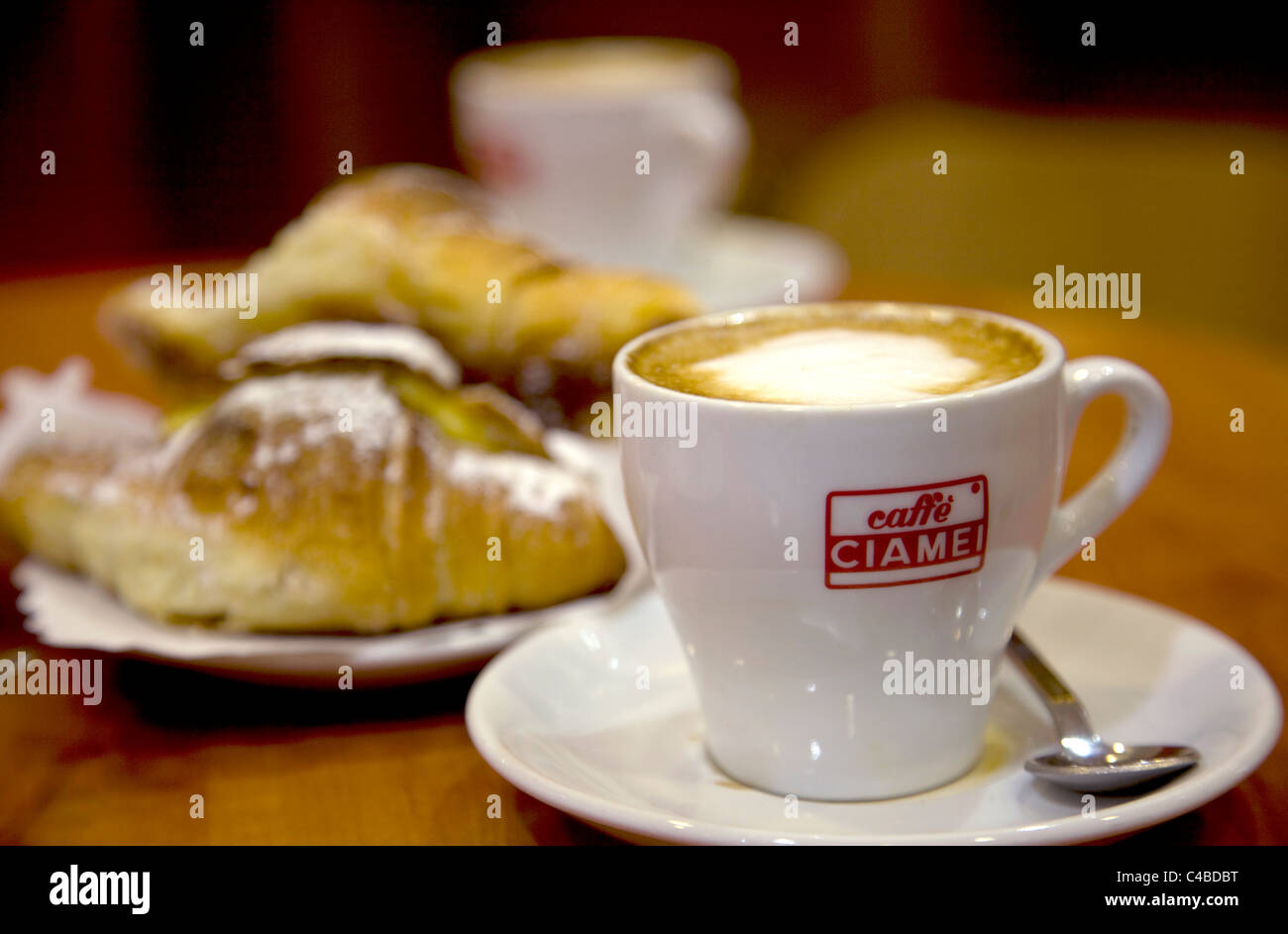 Rome, Italy; Caffe' e 'Brioche'; the traditional Italian breakfast ...