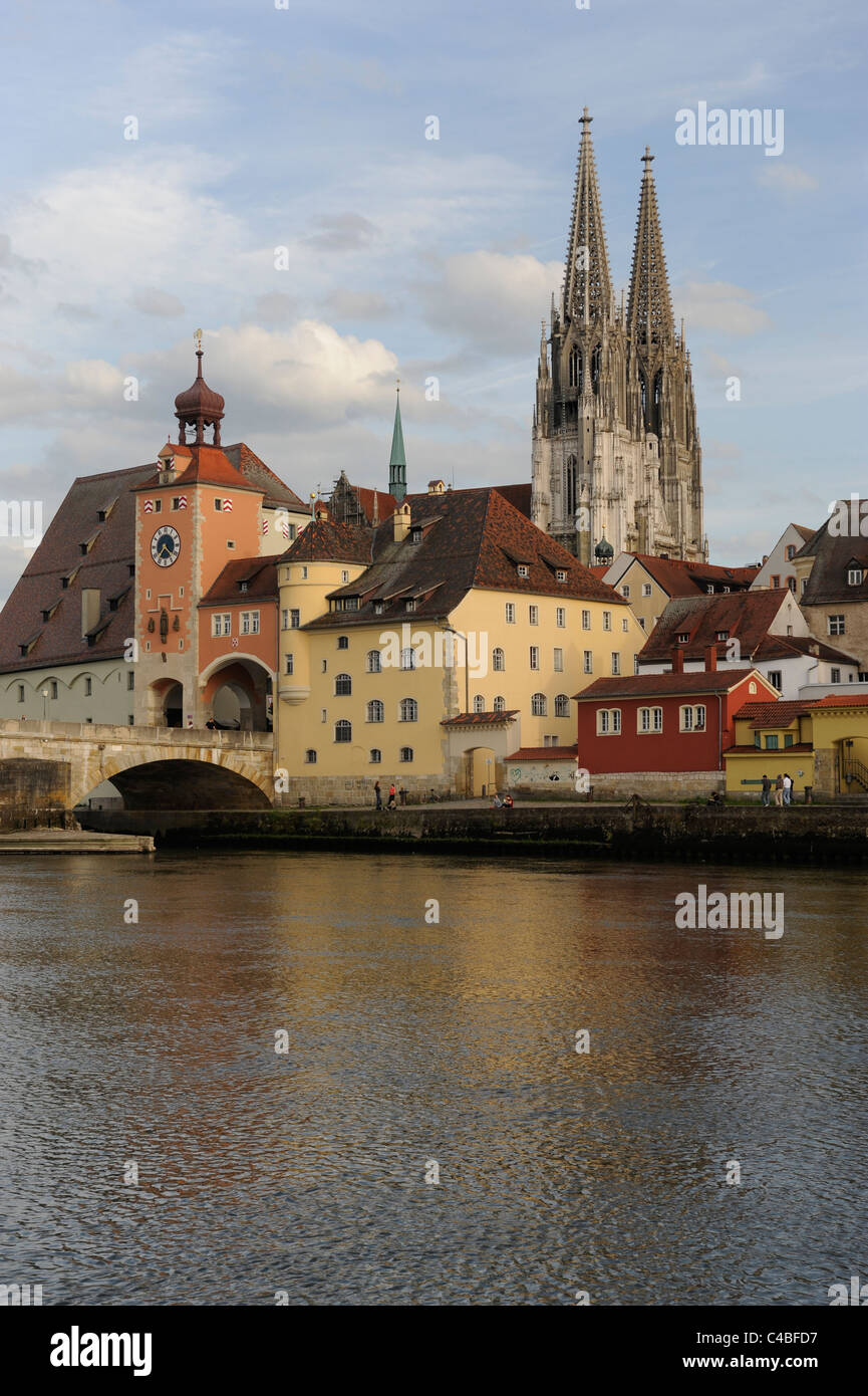 historical old UNESCO town Regensburg in Germany with landmarks stone ...