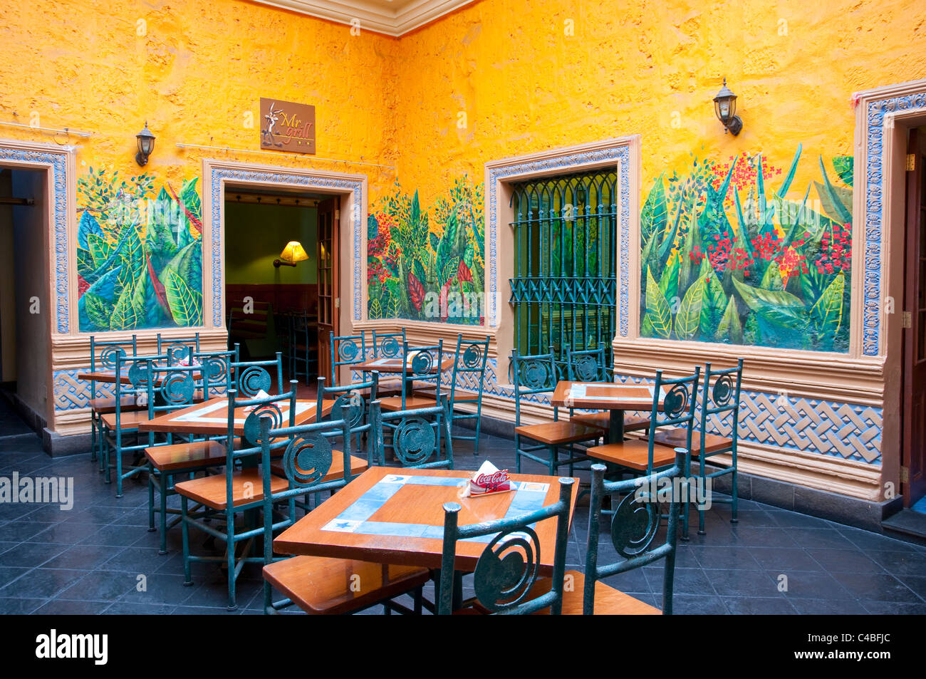 A restaurant table and chairs in Arequipa, Peru, South America Stock ...