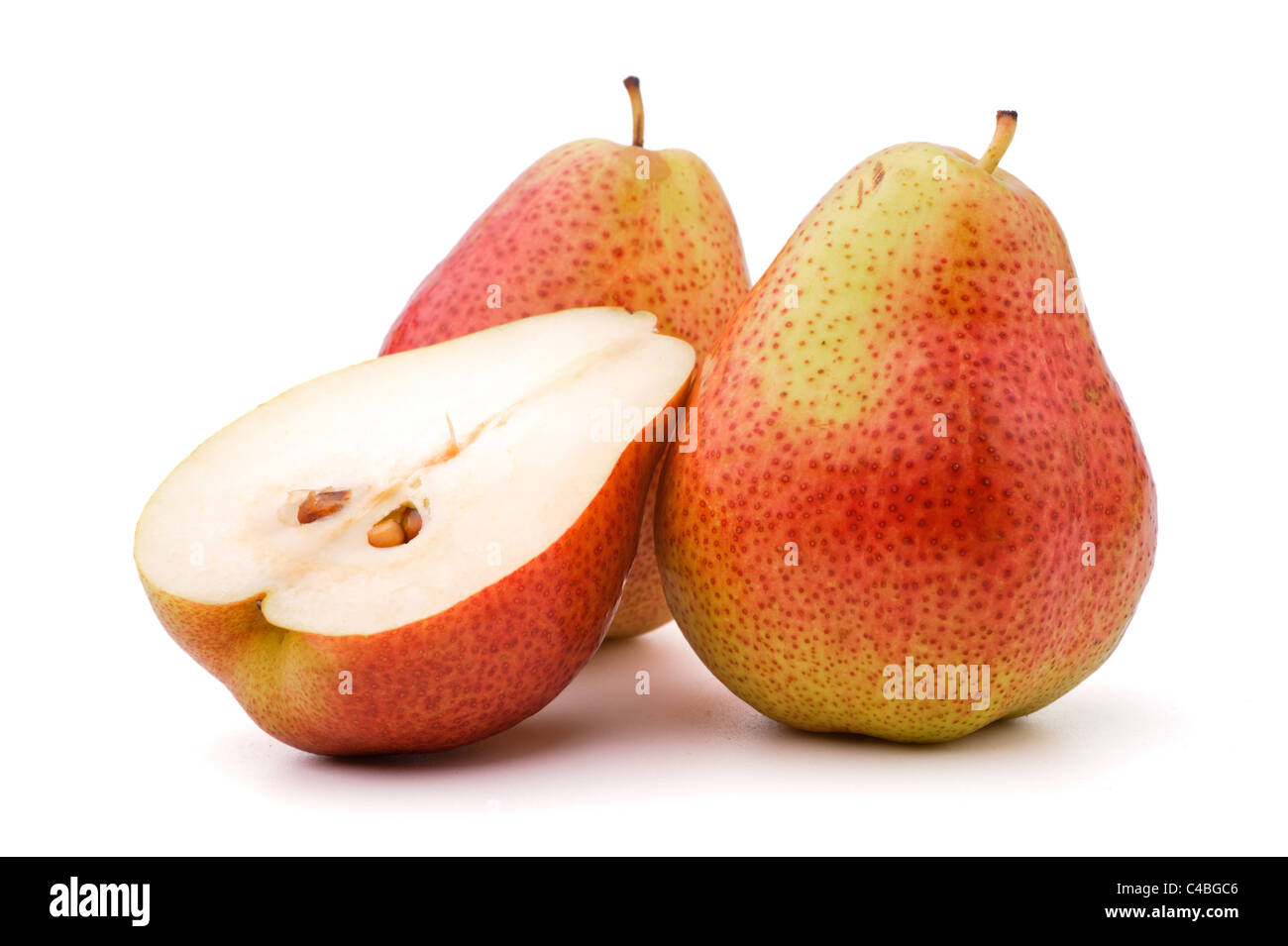 Three pears, arranged in a group, isolated, white background Stock ...