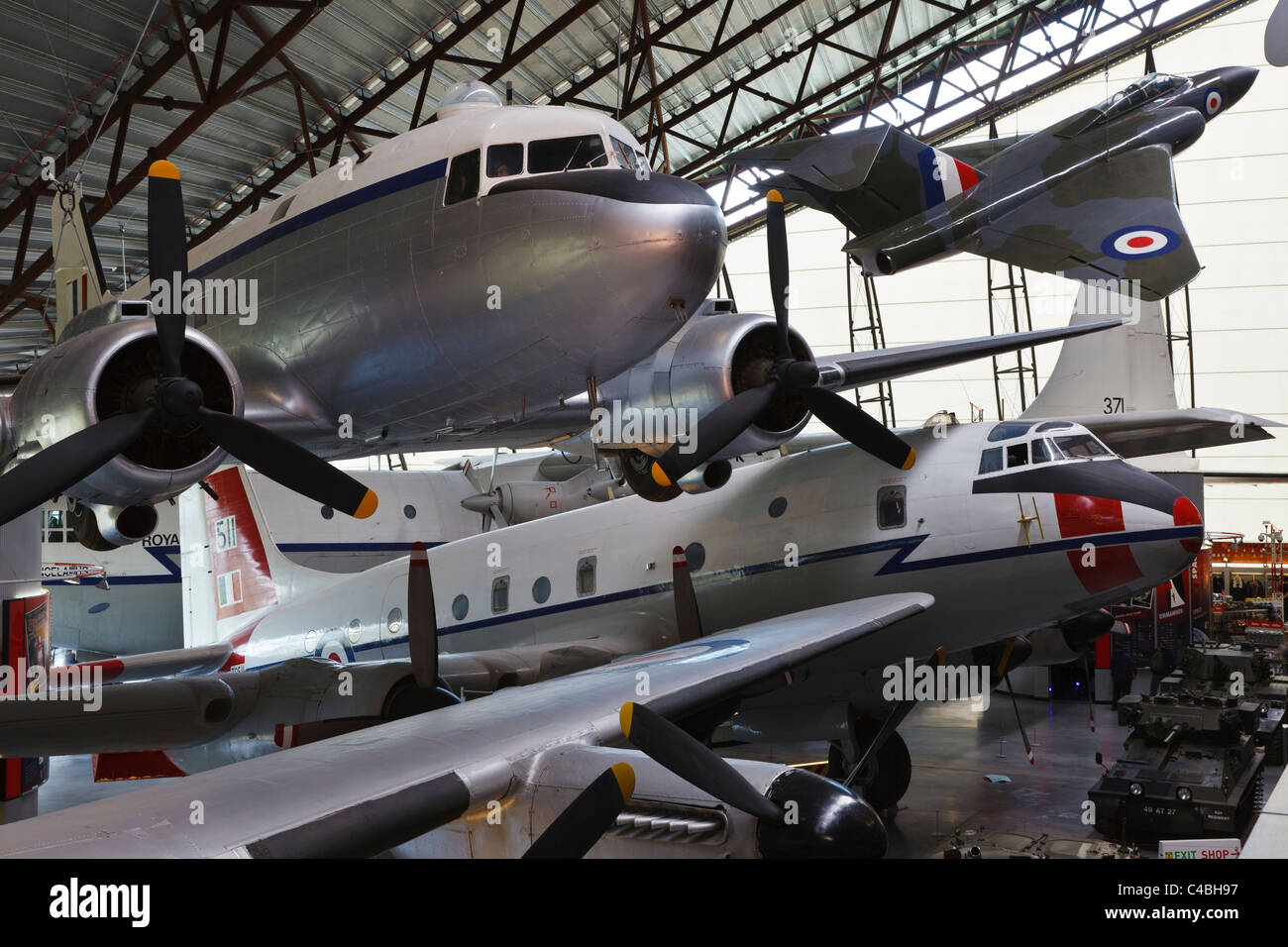 Aircraft on display in the Cold War exhibition hall at RAF Museum ...