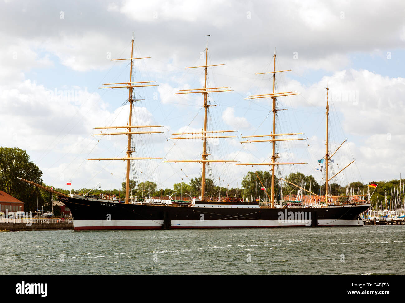 historic four-masted steel barque Passat anchored at the harbor of ...