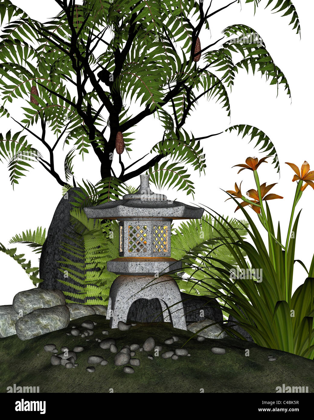 Japanese Tea Garden Corner design on white Stock Photo - Alamy