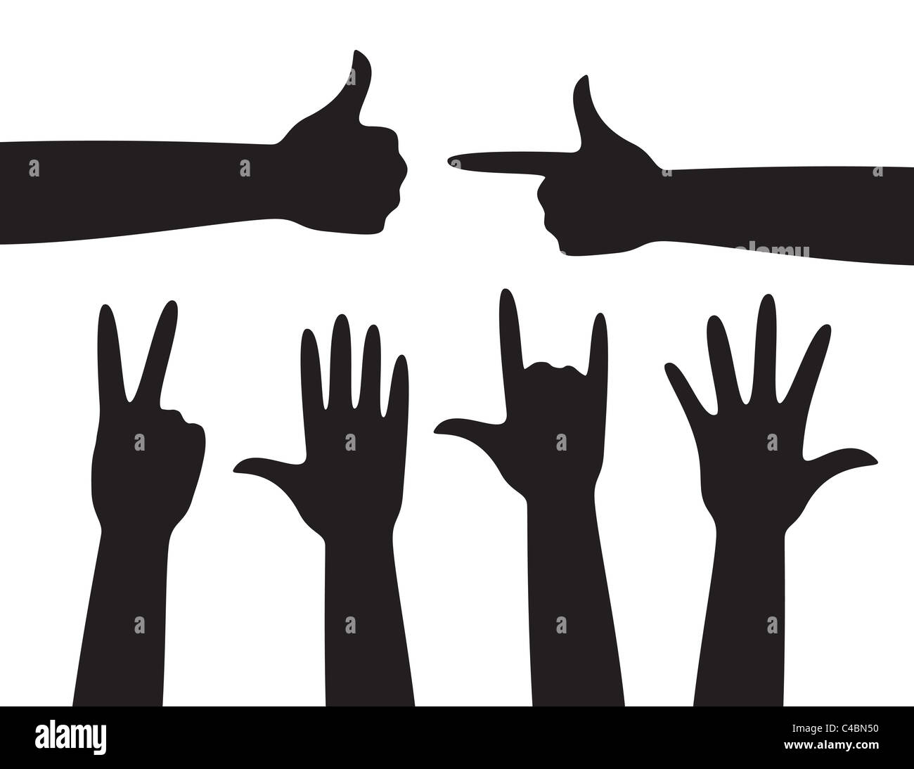 Different hand signs isolated on white background Stock Photo - Alamy