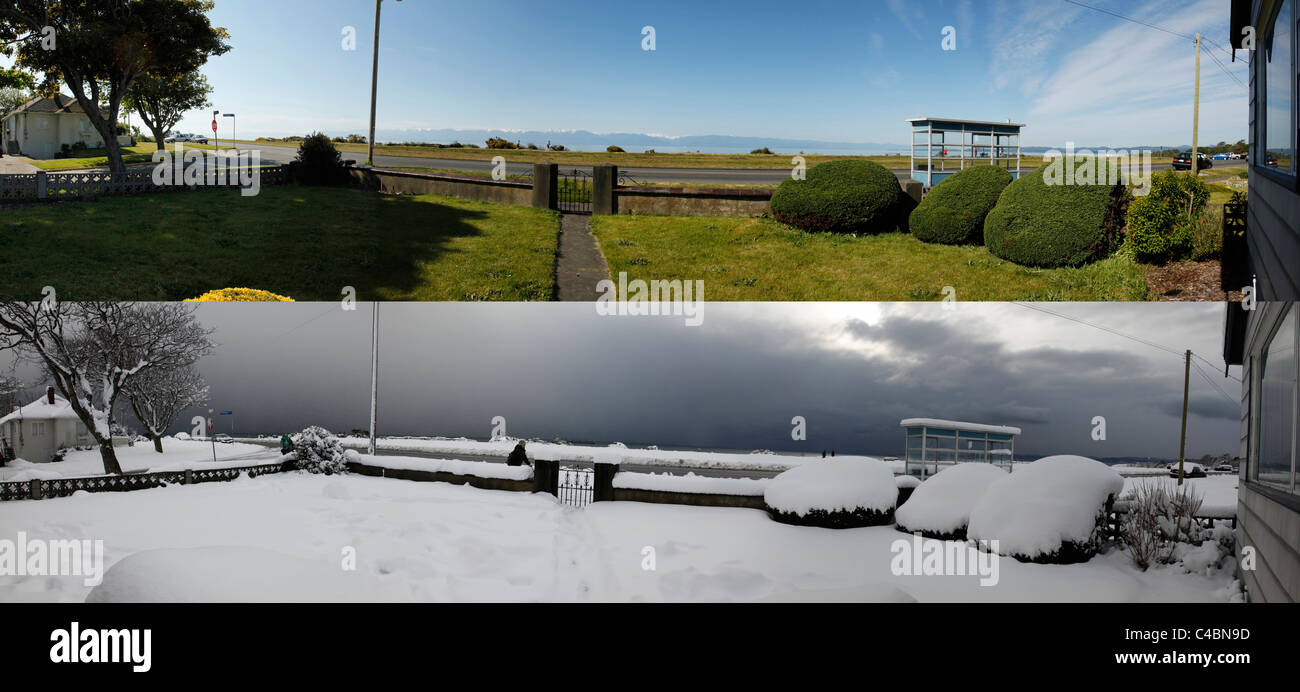 Panorama winter and summer scenes on dallas rd victoria hi-res stock ...