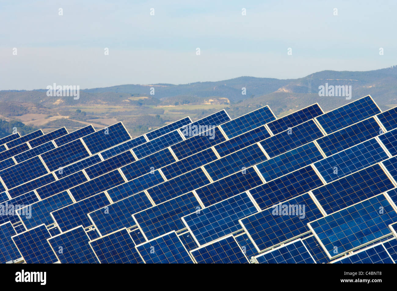 huge solar field with blue sky Stock Photo - Alamy