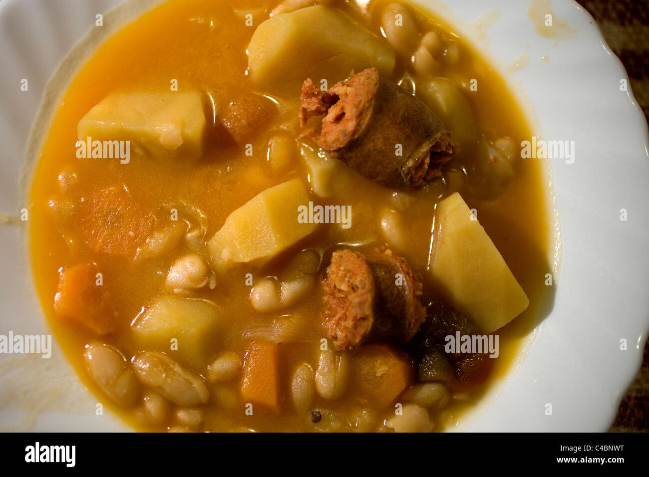 Pieces of pork sausages, or chorizo, made from Spanish Iberian pigs ...