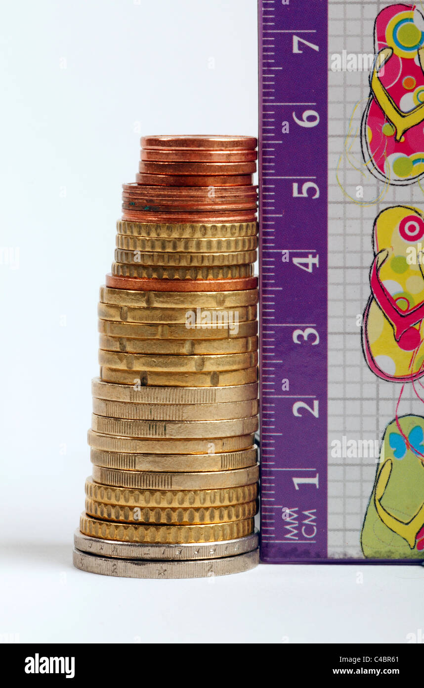Stack of Euros with a ruler alongside to measure them Stock Photo - Alamy