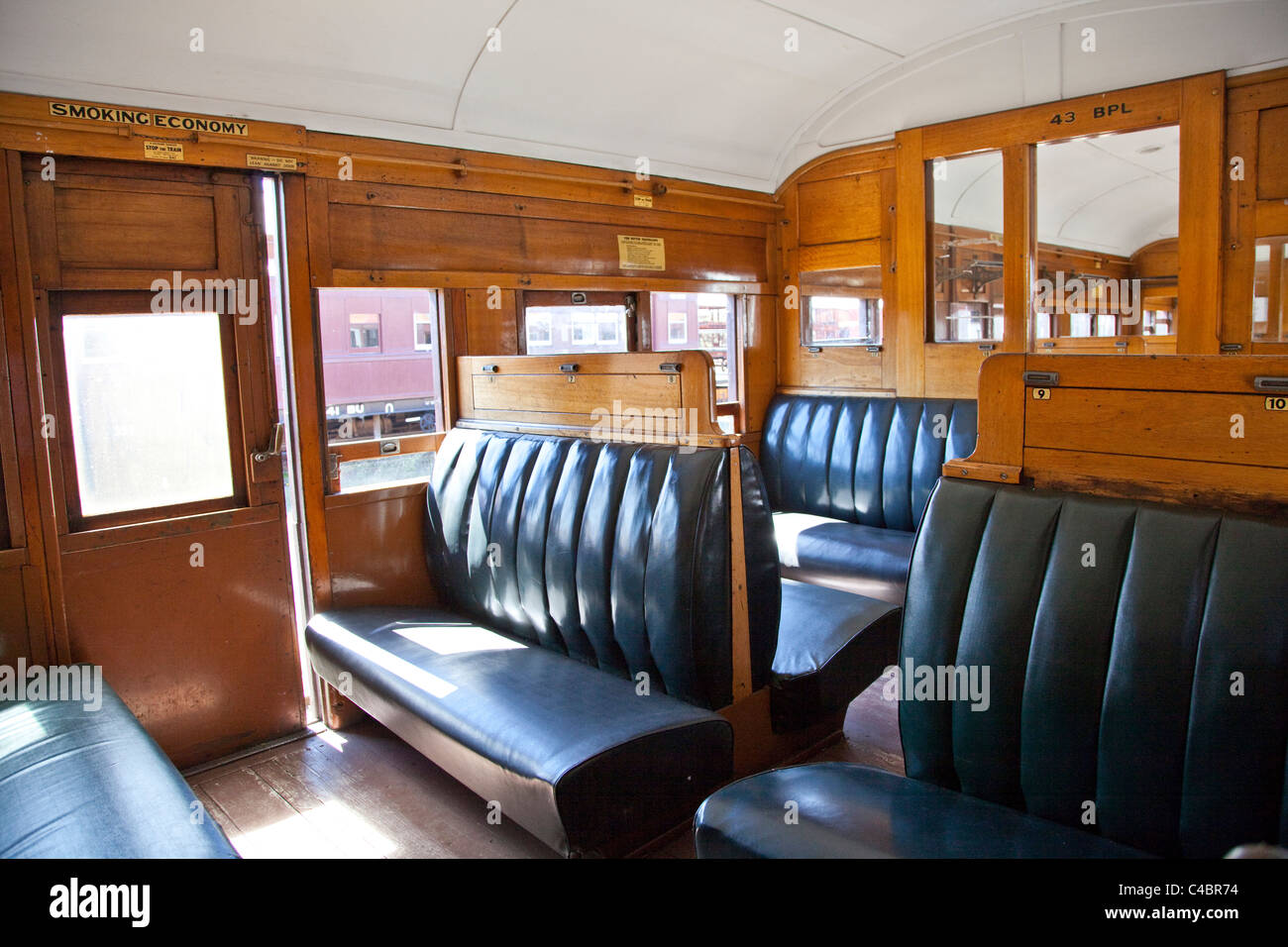 Interior of 1st class Railway Carriage at Maldon Railway, Victoria Stock Photo - Alamy