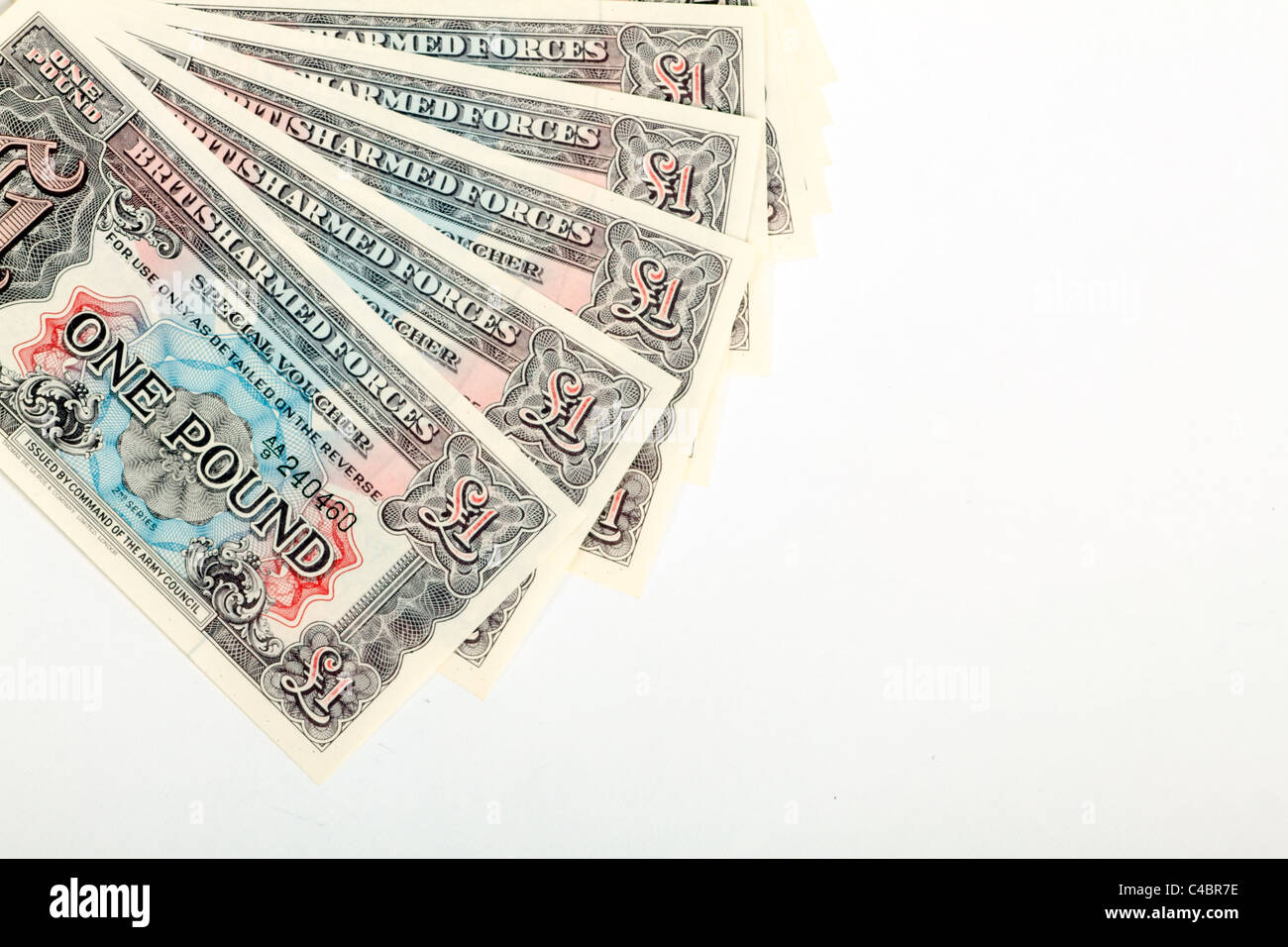 A pile of British Armed Forces One pound notes fanned out Stock Photo ...