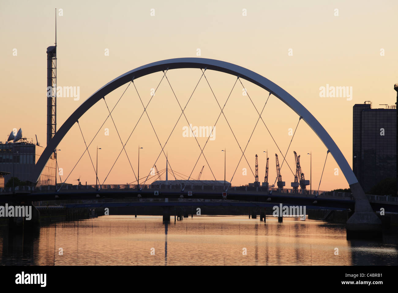 Looking West along the River Clyde towards the Clyde Arc Bridge at ...