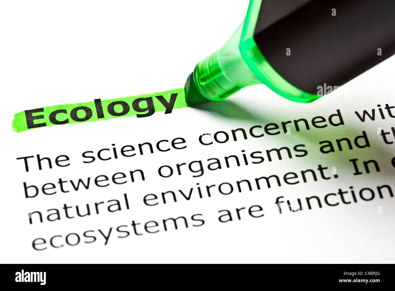 The word 'Ecology' highlighted in green with felt tip pen Stock Photo ...