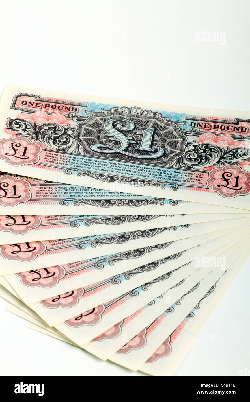 A pile of British Armed Forces One pound notes fanned out Stock Photo ...