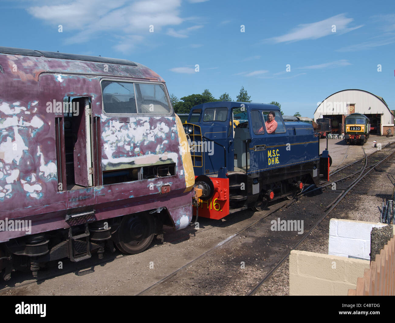 Old diesel locomotive being pulled out of workshop. West Somerset ...