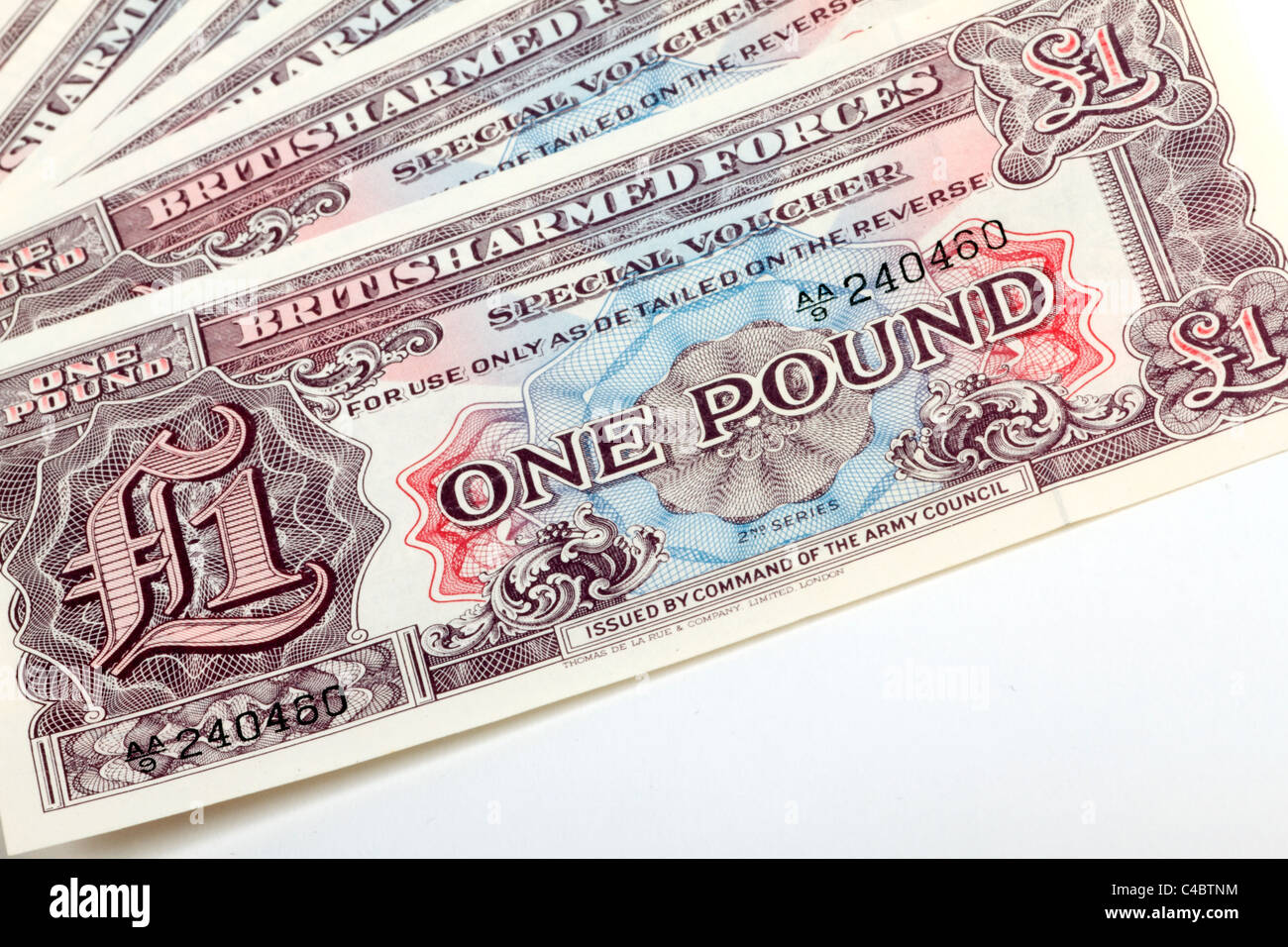 A pile of British Armed Forces One pound notes fanned out Stock Photo ...