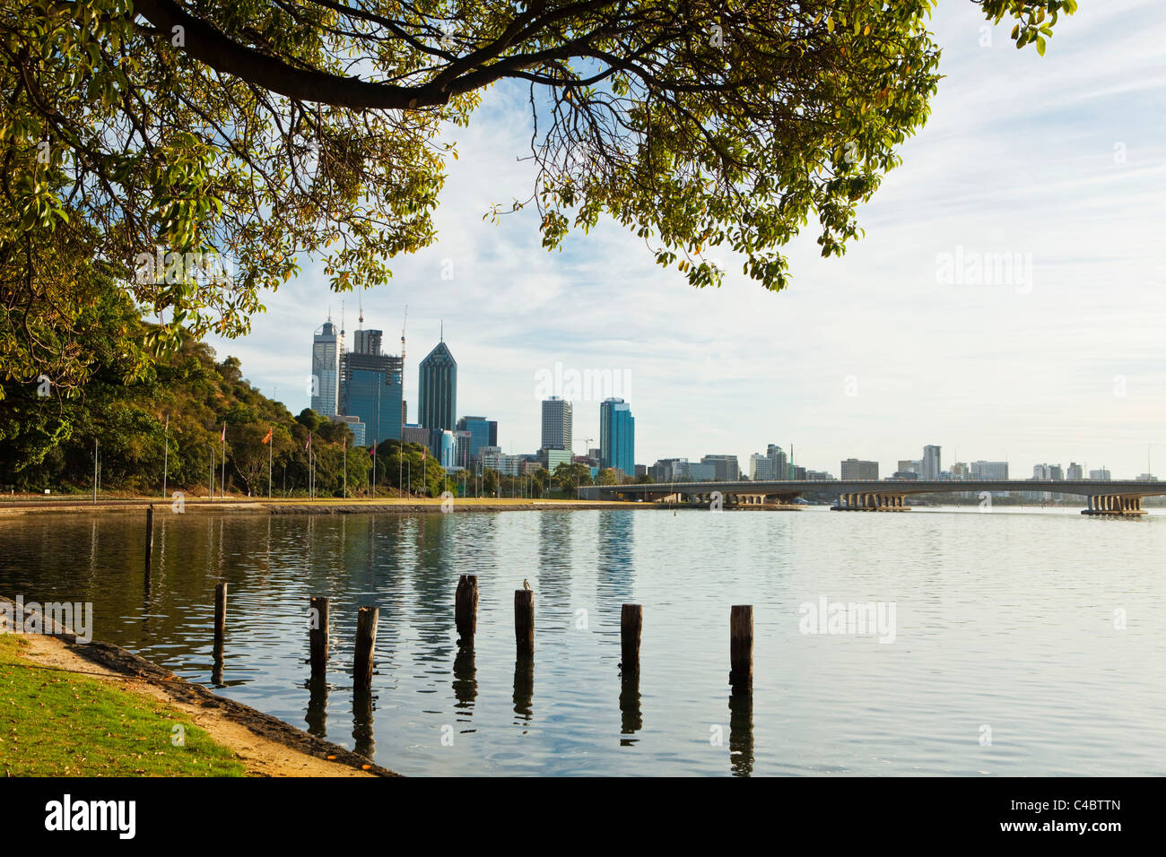 Swan River and city skyline. Perth, Western Australia, Australia Stock ...