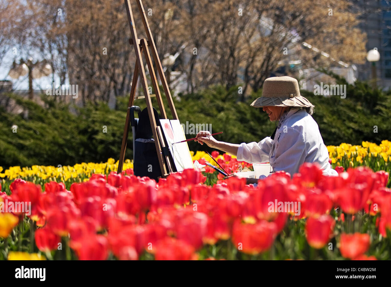 May 2011. Ottawa artist Denise Levesque work on a painting during the ...