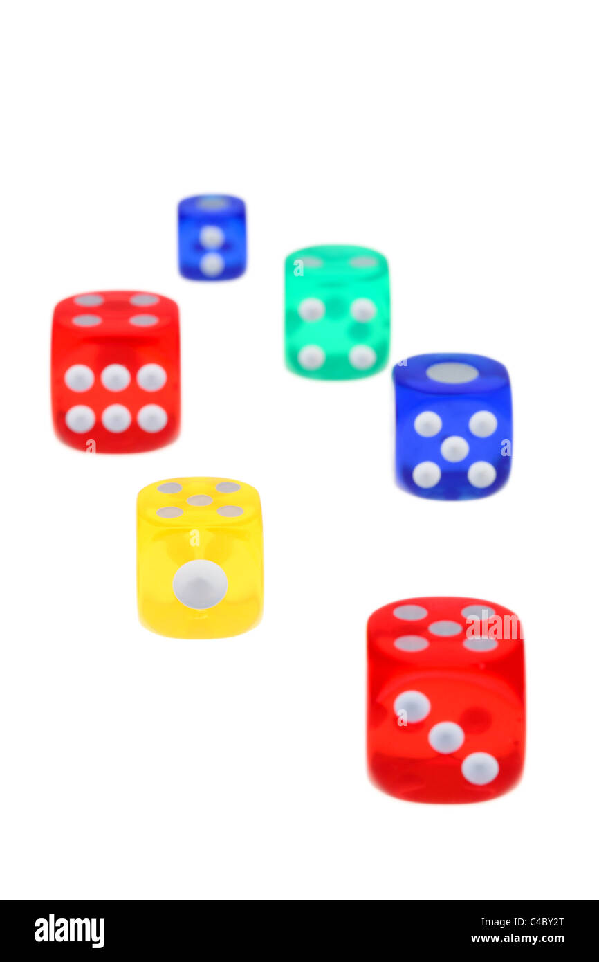 Colorful dice isolated on white background Stock Photo - Alamy
