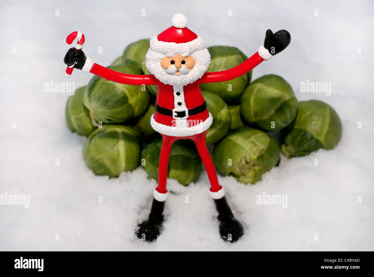 Funny Father Christmas toy with sprouts in snow Stock Photo - Alamy