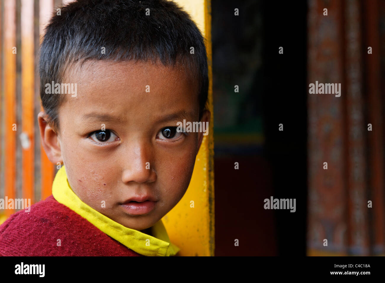 India - Sikkim - the Buddhist Labrang Monastery - young novice monk ...
