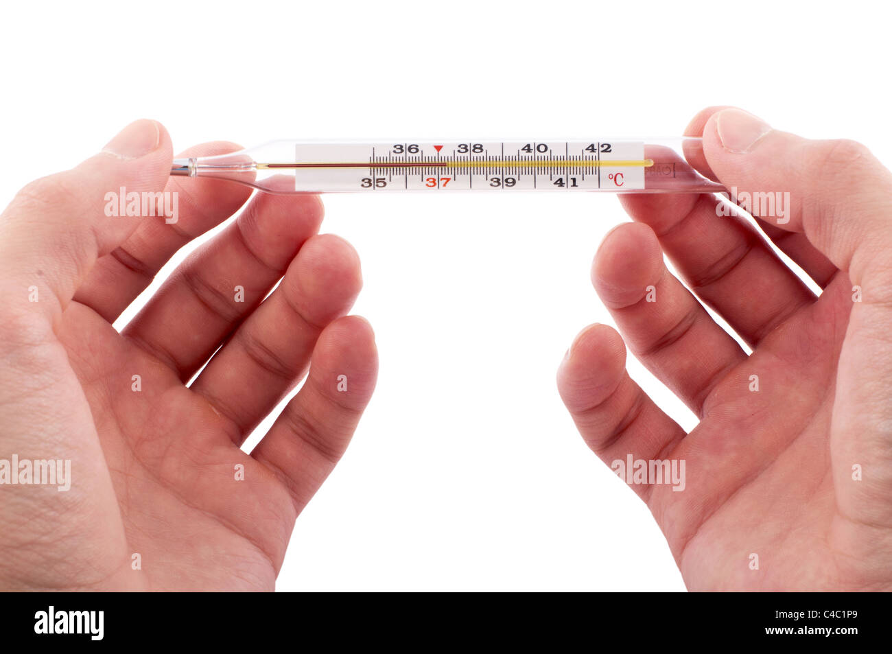 Thermometer showing fever. Isolated on white background Stock Photo - Alamy