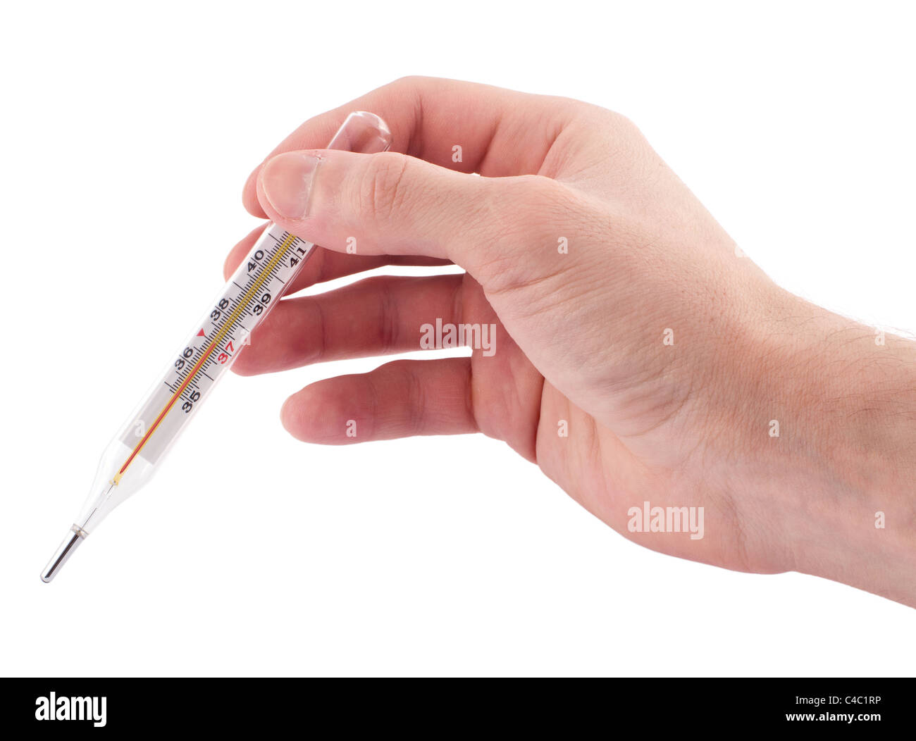 Thermometer showing fever. Isolated on white background Stock Photo - Alamy
