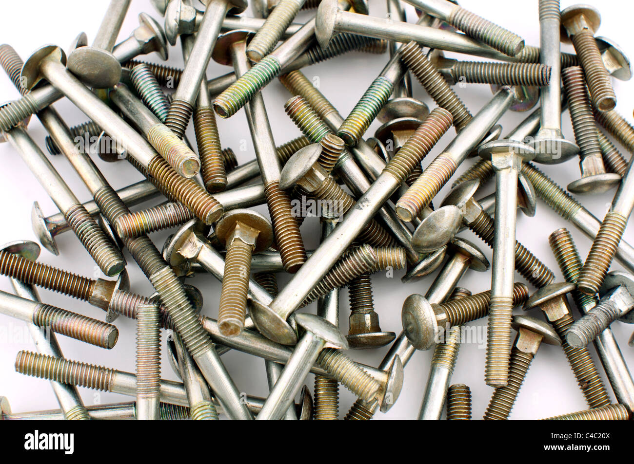 Galvanized screws on white background Stock Photo - Alamy