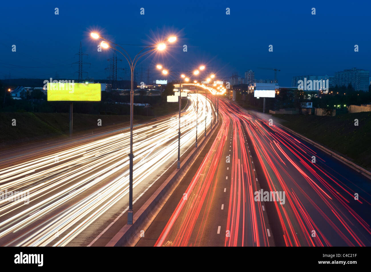 automobile lights at night on the highway Stock Photo - Alamy
