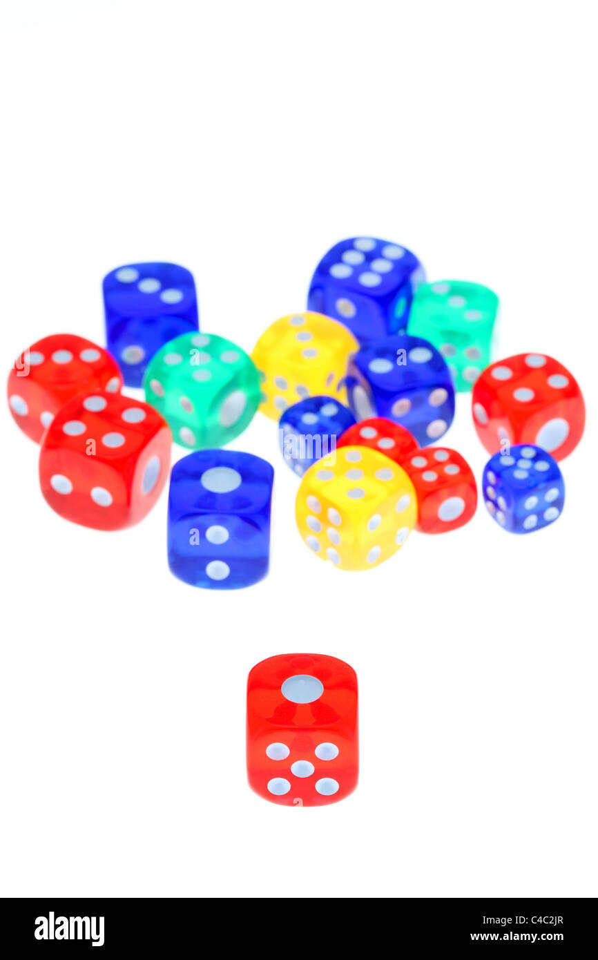 Colorful dice isolated on white background Stock Photo - Alamy