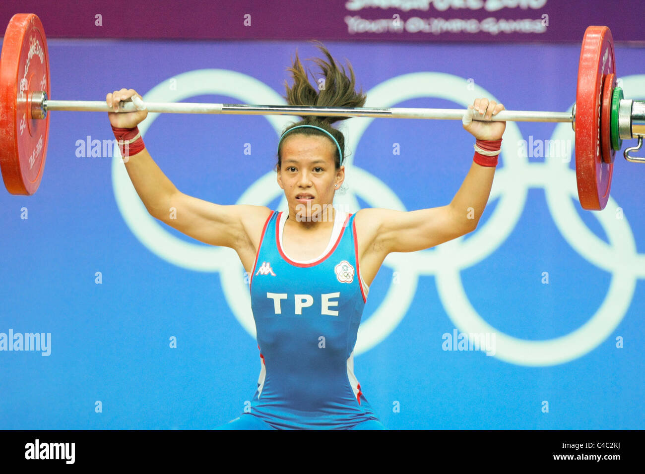 Kuo Hsing-Chun of Chinese Taipei in action during her snatch routine ...