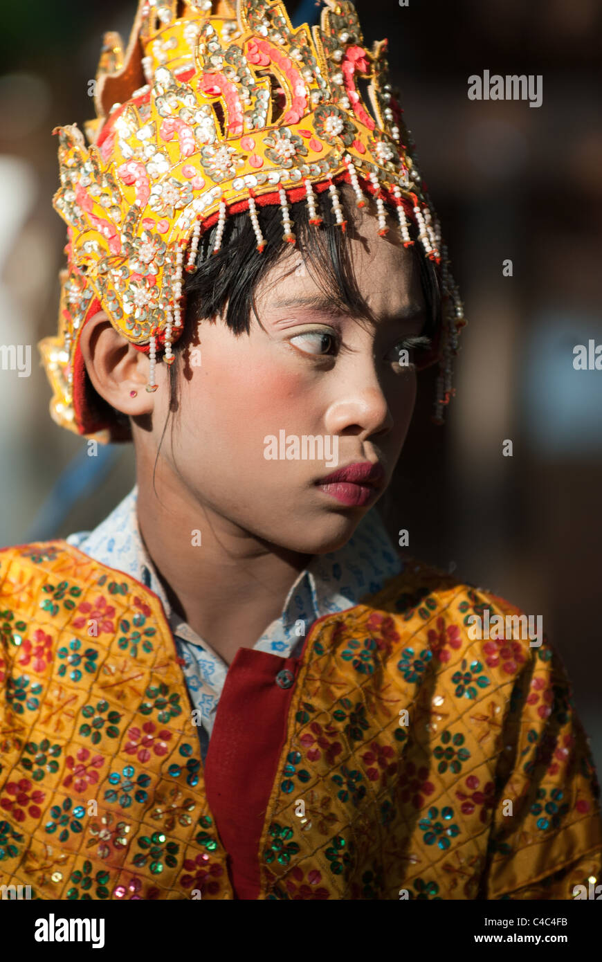 Pretty girl in traditional costume at a wedding in Sagaing, Myanmar ...
