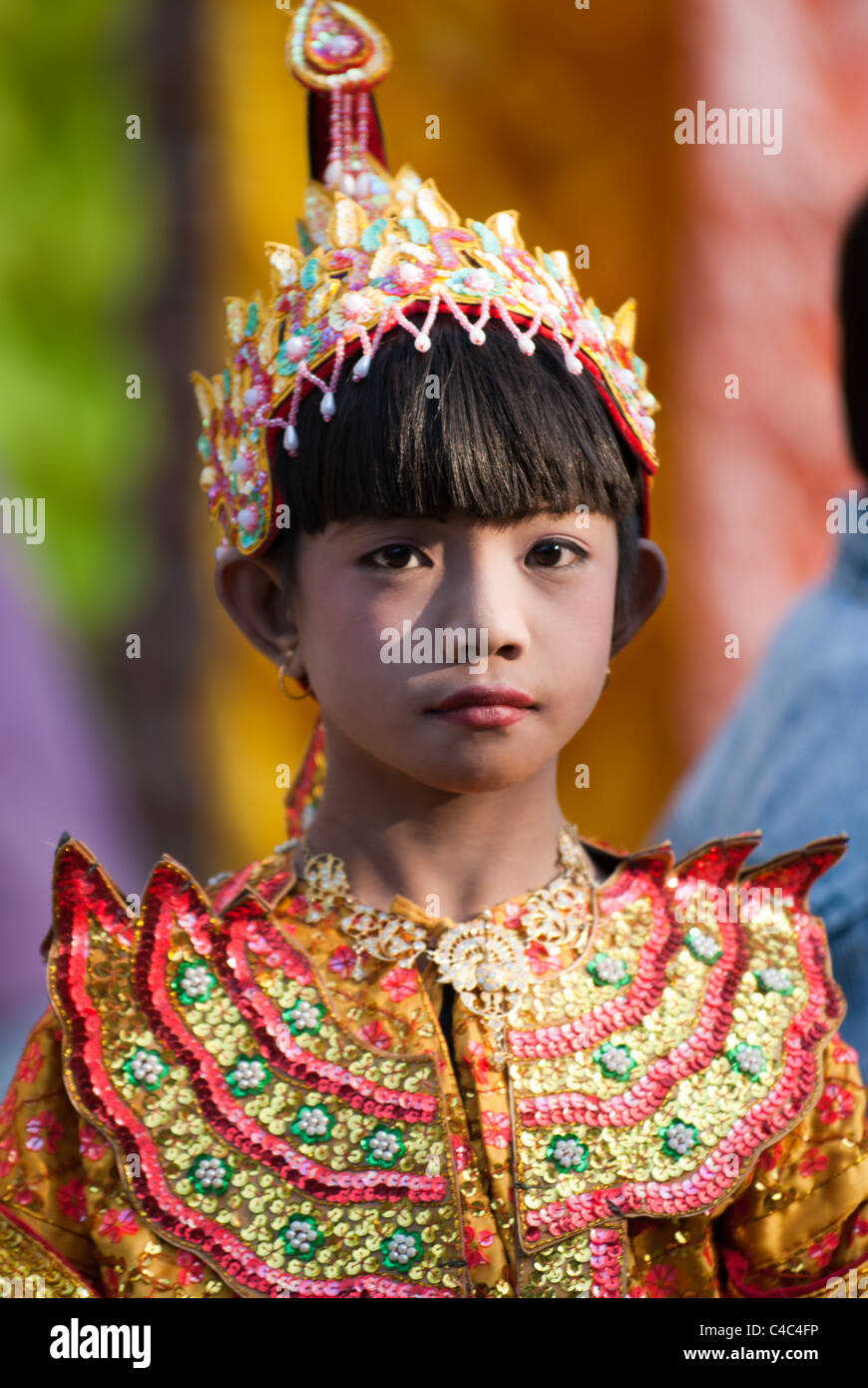 Pretty girl in traditional costume at a wedding in Sagaing, Myanmar ...