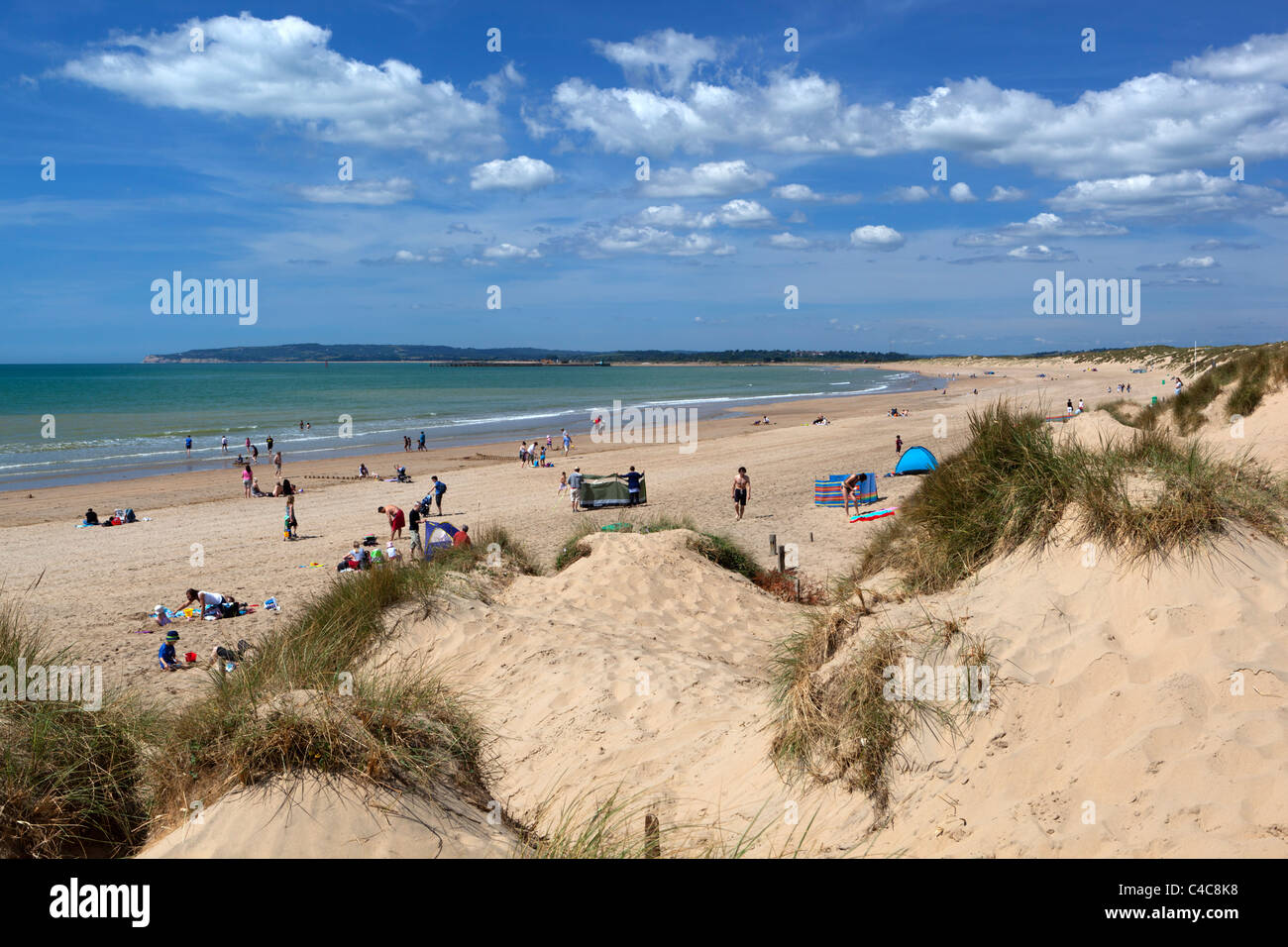 View over dunes and beach of Camber Sands Stock Photo - Alamy