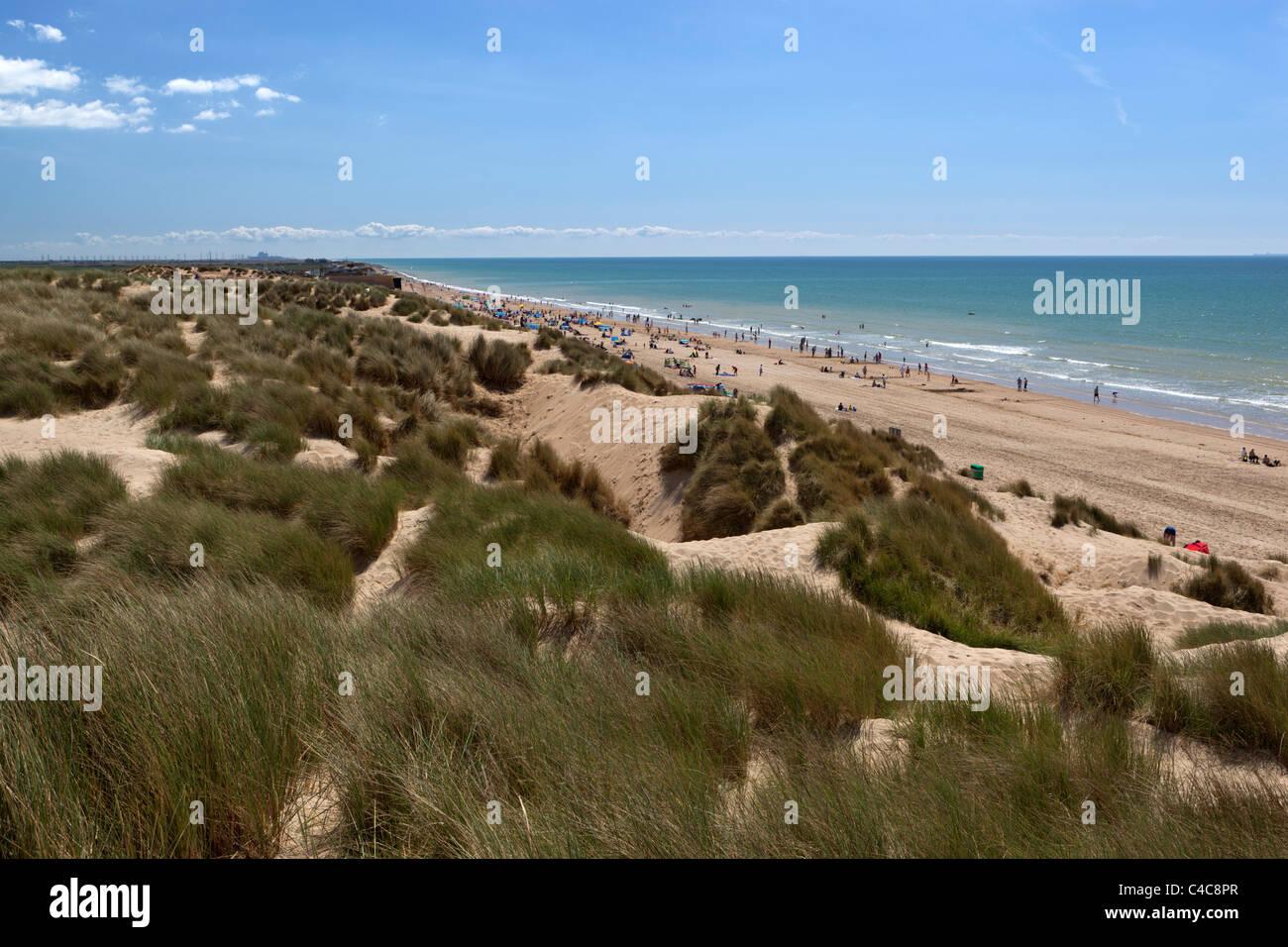 View over dunes and beach of Camber Sands Stock Photo - Alamy