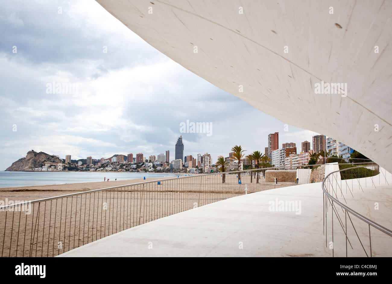 The concrete walkway and sea wall promenade at Poniente, Benidorm ...