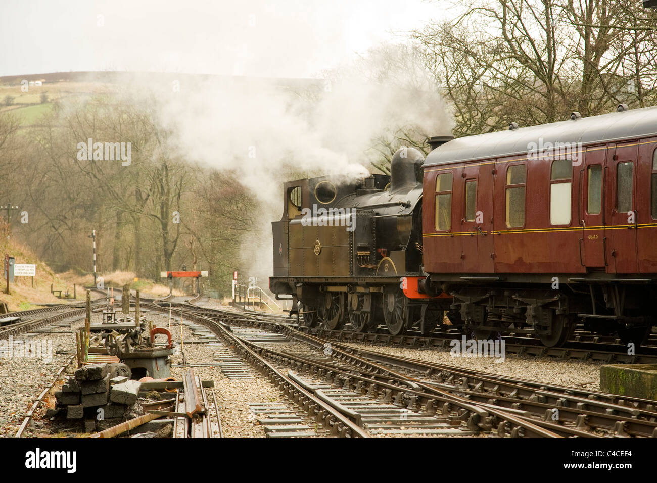 Steam tank locomotive 0-6-2 number 85 in steam at Oxenhope on the ...