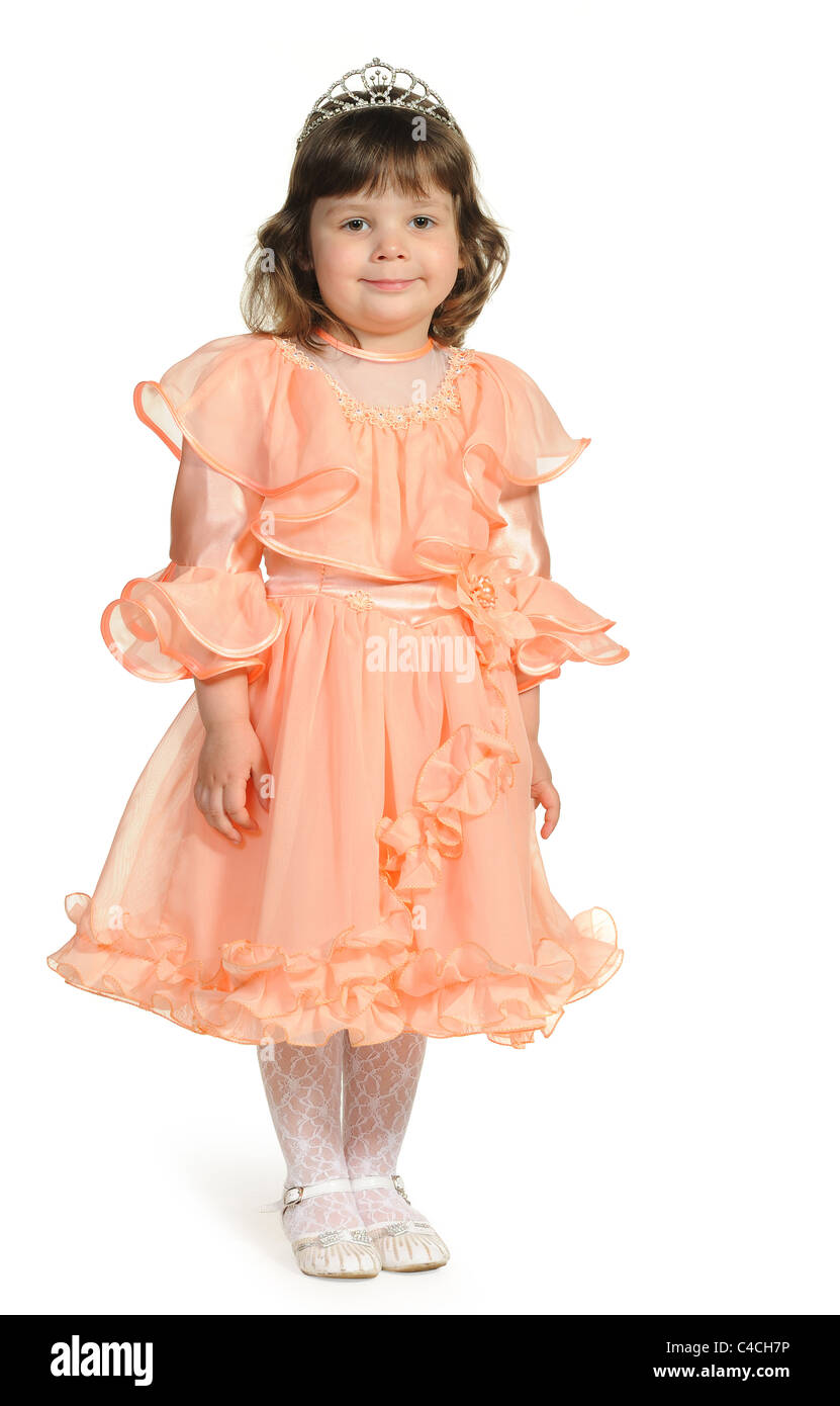 Pretty the little girl full body portrait. It is isolated on a white ...