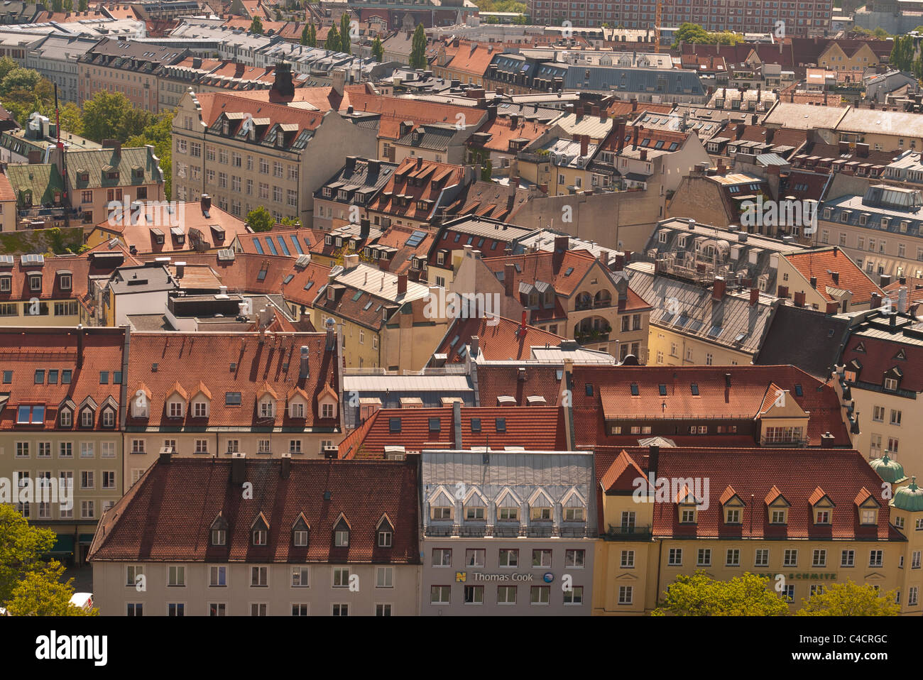 Aerial view of rooftops and dormers designed and constructed in the ...