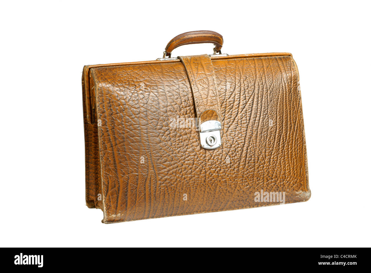 old leather briefcase isolated on white background Stock Photo - Alamy