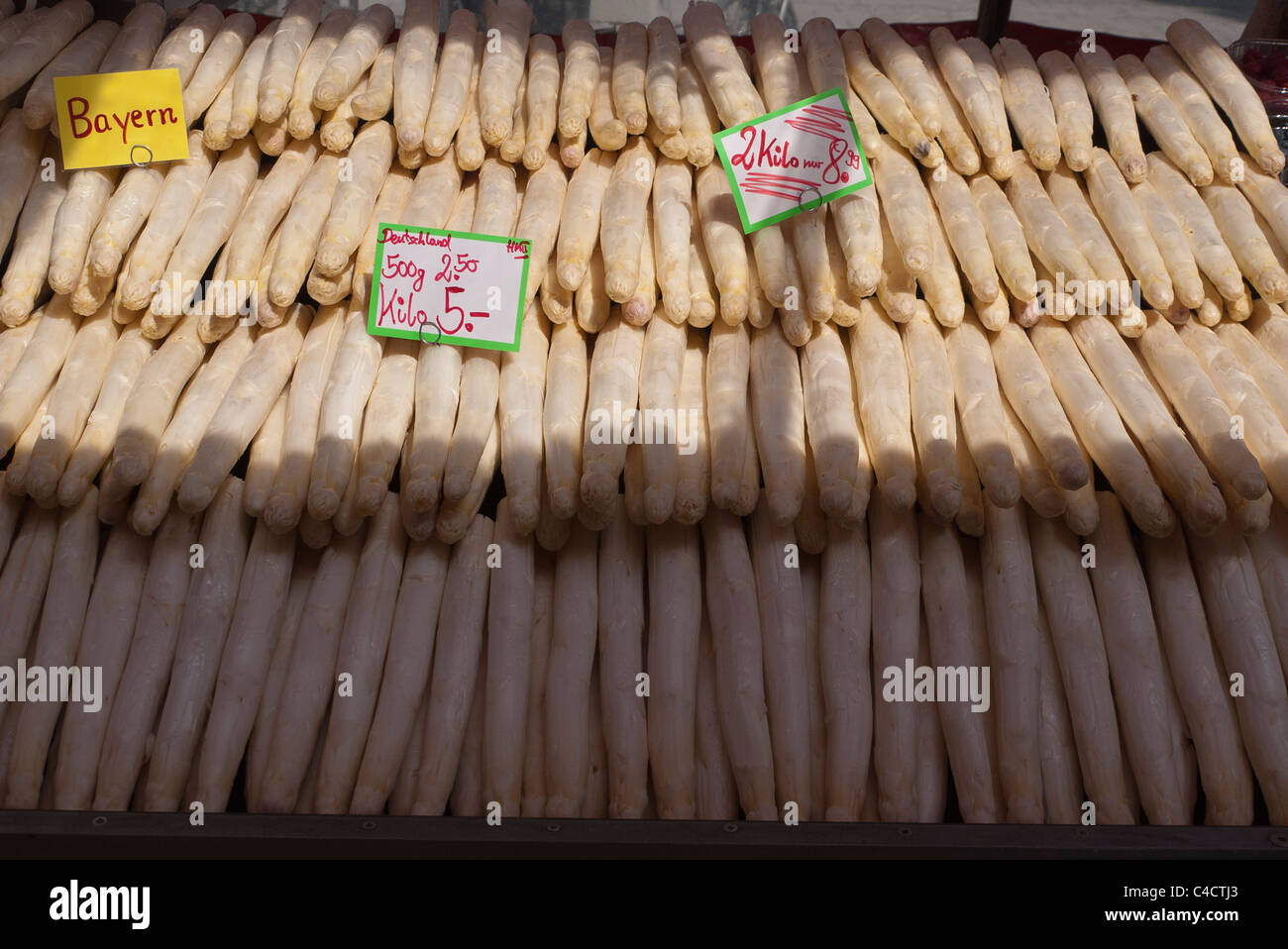 White asparagus for sale at a vendor's stall near the Marienplatz in ...