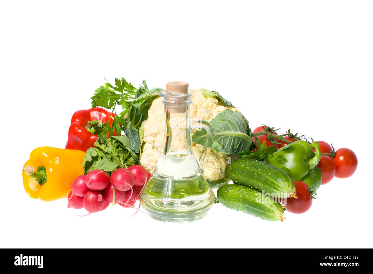 vegetables and oil isolated on white background Stock Photo - Alamy