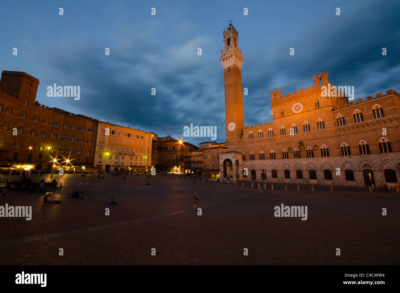 Piazza del Campo at dusk in Siena, Italy. Home of the famous Palio ...