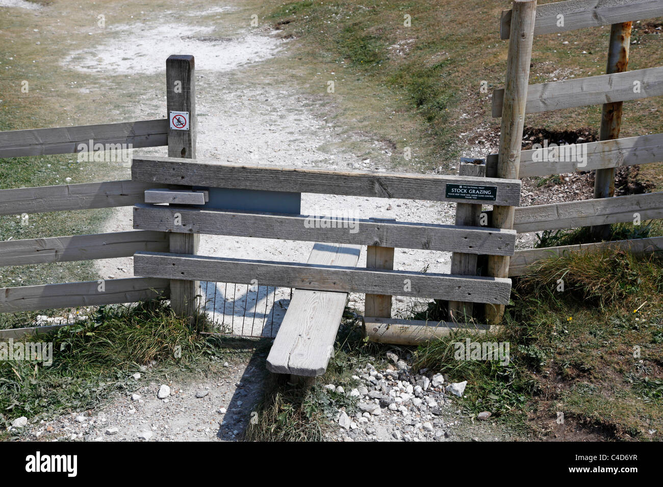 Coastal path and wooden stile on the Isle of Wight, England Stock Photo ...