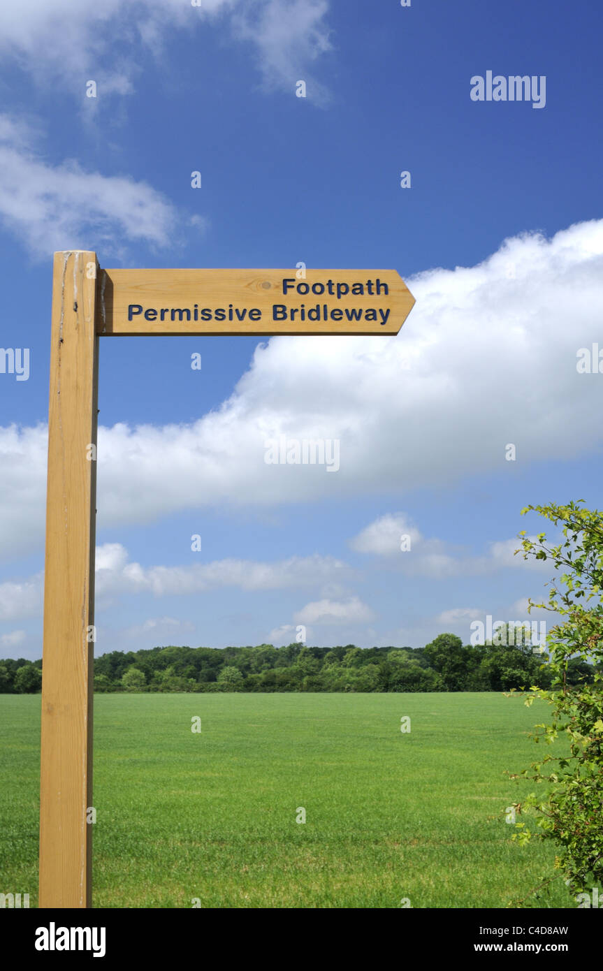 Signpost of footpath and permissive bridleway in the English ...