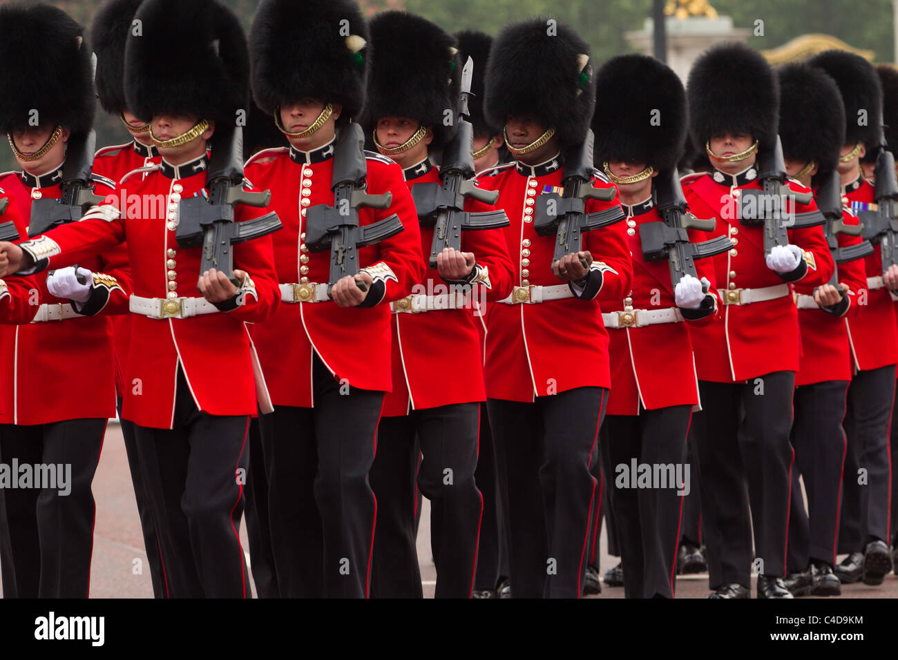 Welsh Guards arrive to line the route for the royal wedding of Prince ...