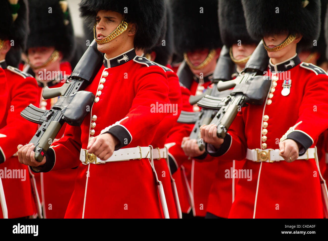Coldstream Guards arrive to line the route for the royal wedding of ...